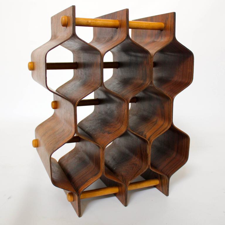 Torsten Johansson Swedish Rosewood and Birch Honeycomb Wine Rack, 1960s ...