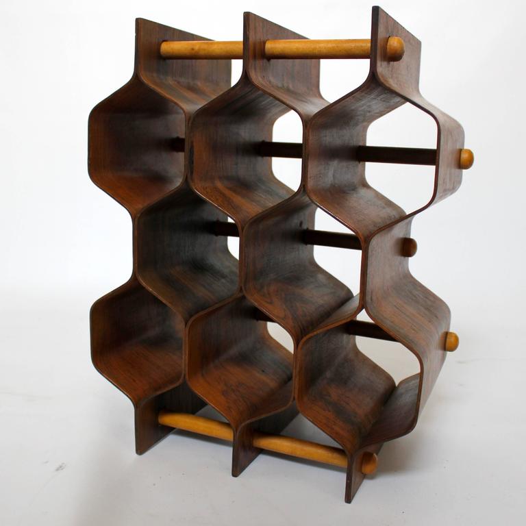 Torsten Johansson Swedish Rosewood and Birch Honeycomb Wine Rack, 1960s ...