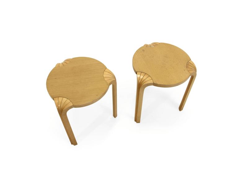 Early Pair of Fan Leg Stools by Alvar Aalto at 1stDibs
