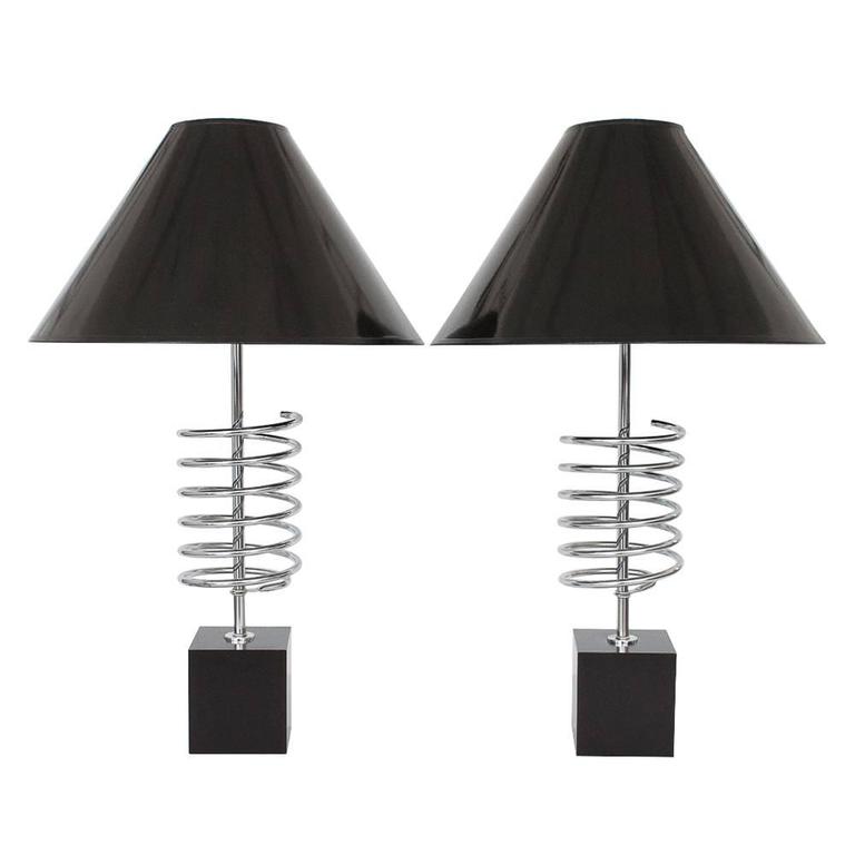 Pair of Laurel Chrome Spring Coil Table Lamps at 1stDibs