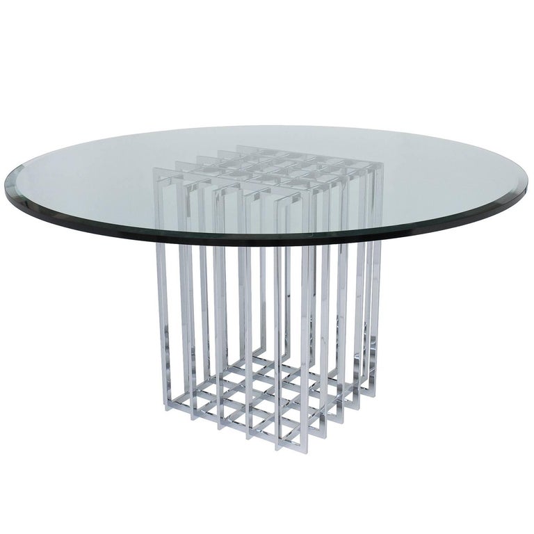 Pierre Cardin Chrome Cage Form Pedestal Dining Table at 1stDibs