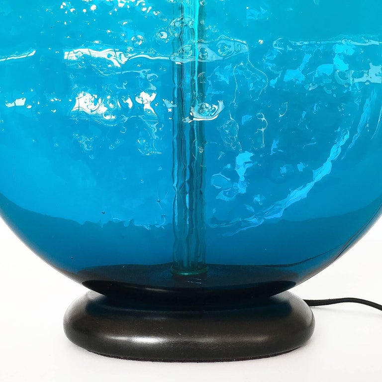 Pair of Wayne Husted Cerulean Blue Glass Tables Lamp for Blenko at 1stDibs