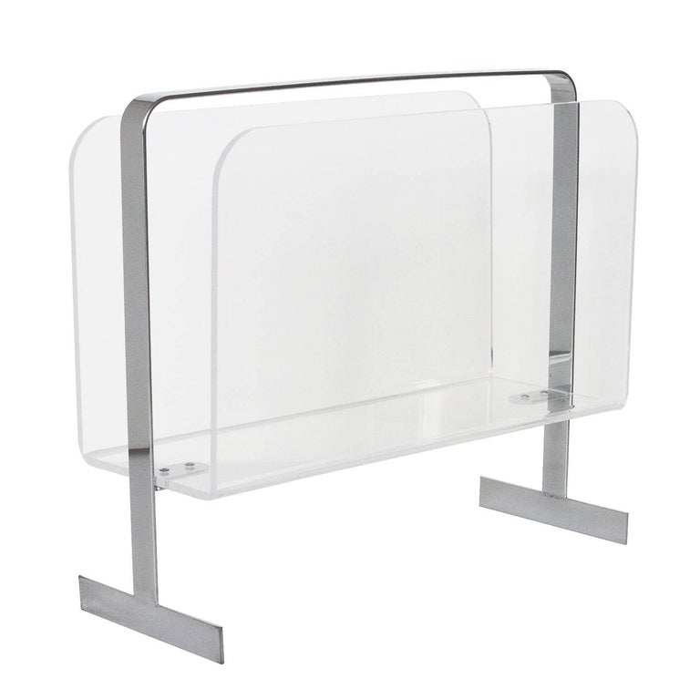 Lucite Chrome Magazine Rack Attributed to Milo Baughman at 1stDibs