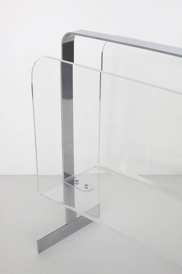 Lucite Chrome Magazine Rack Attributed to Milo Baughman at 1stDibs