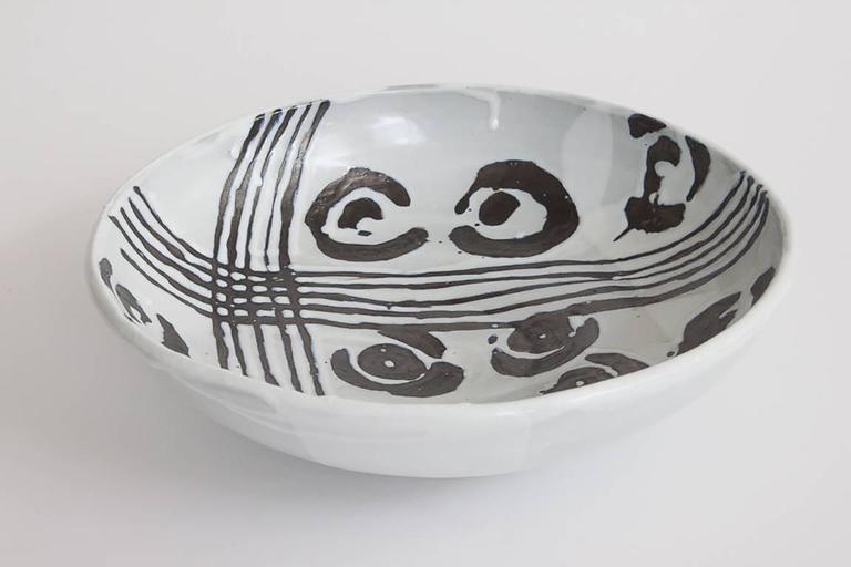 Black and White Glazed Abstract Studio Pottery Bowl Signed at 1stDibs