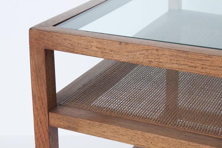 Pair of Square End Tables with Cane Shelf at 1stDibs
