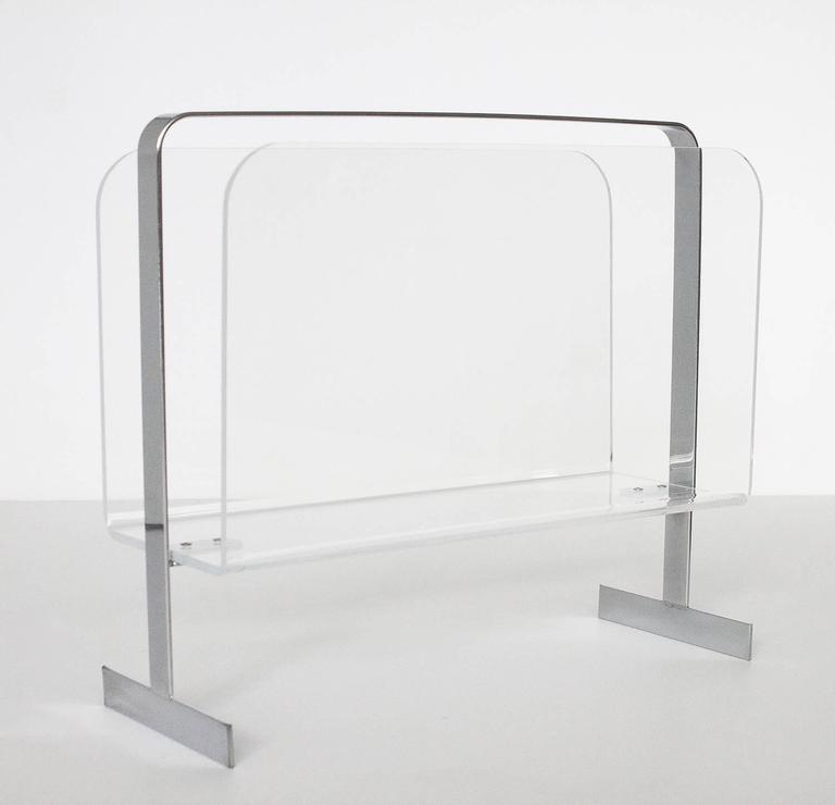 Lucite Chrome Magazine Rack Attributed to Milo Baughman at 1stDibs