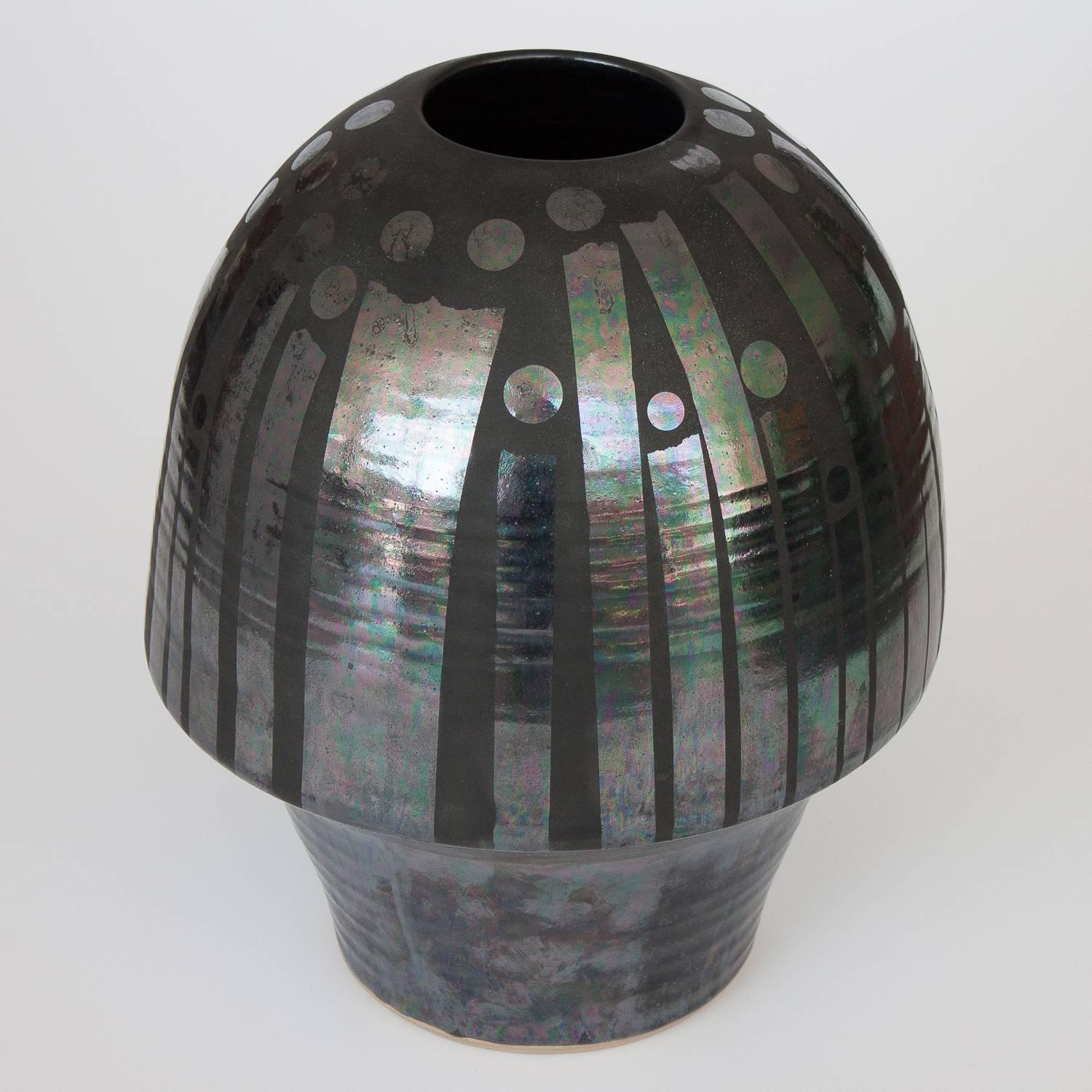 Modernist Iridescent Glazed Raku Studio Pottery Vase at 1stdibs