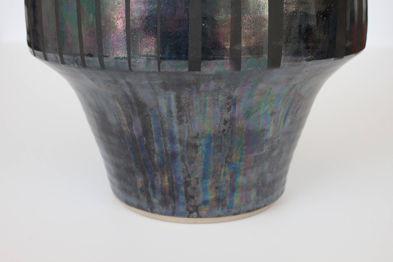 Modernist Iridescent Glazed Raku Studio Pottery Vase at 1stdibs