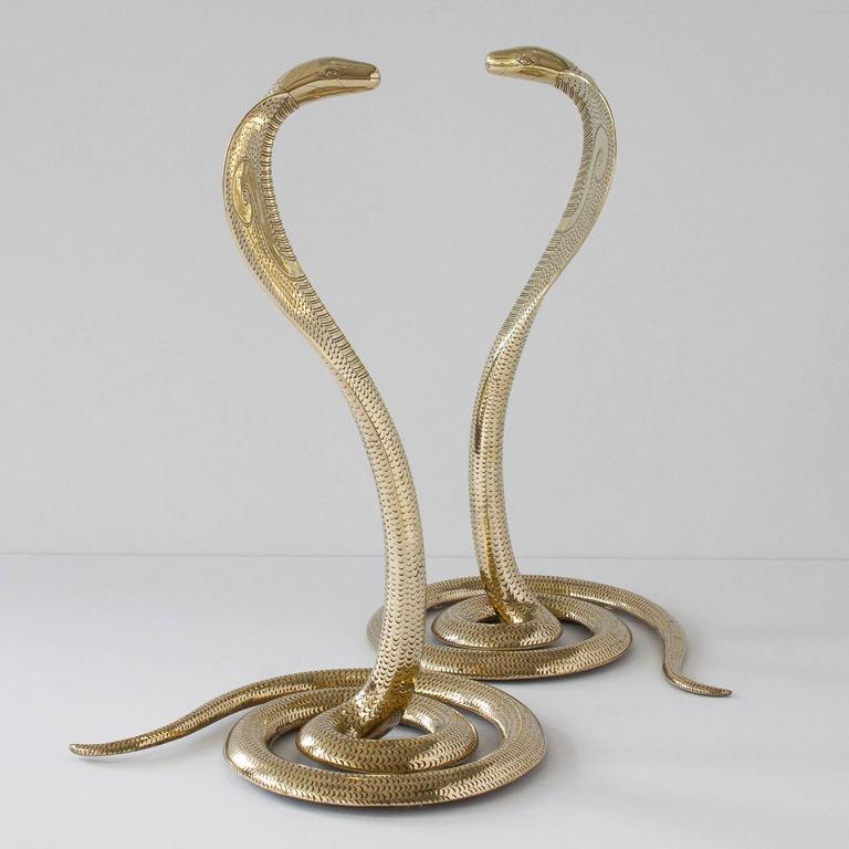 Pair of Solid Brass Cobra Sculptures or Andirons at 1stDibs
