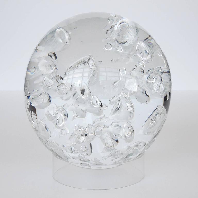 Optical Clear Lucite Bubble Sphere Sculpture on Stand For Sale at 1stDibs