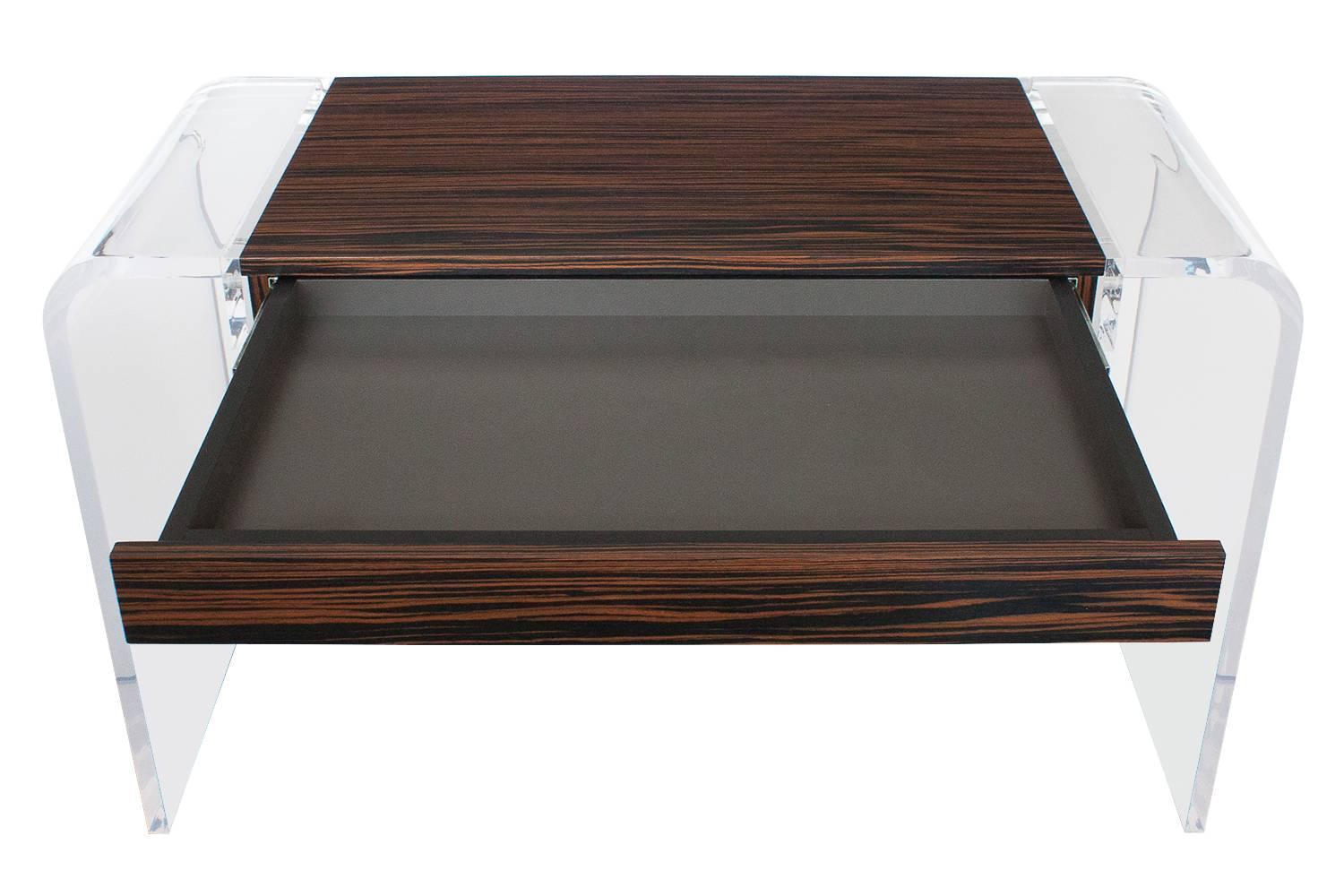 Macassar Ebony Lucite Waterfall Writing Desk, Console Table For Sale at ...