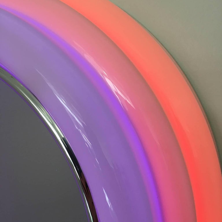 Sottsass Style Round Neon Wall Mirror / Light Sculpture at 1stDibs