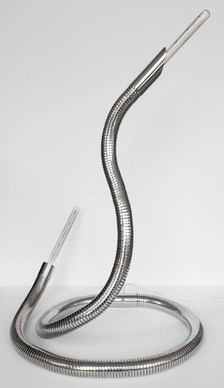 Unique 1960s Italian Chrome Flexible Snake Lamp at 1stDibs