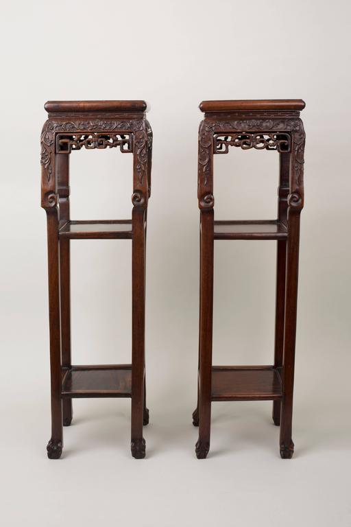 Pair of Chinese Black Wood Hong Mu Square Pedestal Tables, 19th Century ...