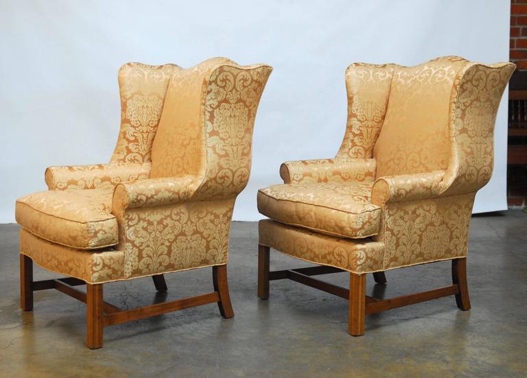 Chippendale Design Rose Quartz Wing Chairs at 1stDibs