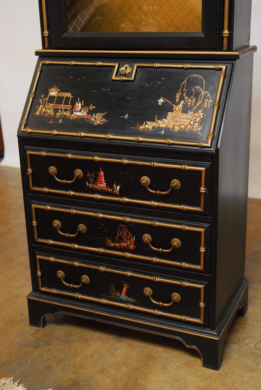Black Lacquer Chinoiserie Secretary Bookcase at 1stDibs | chinoiserie ...