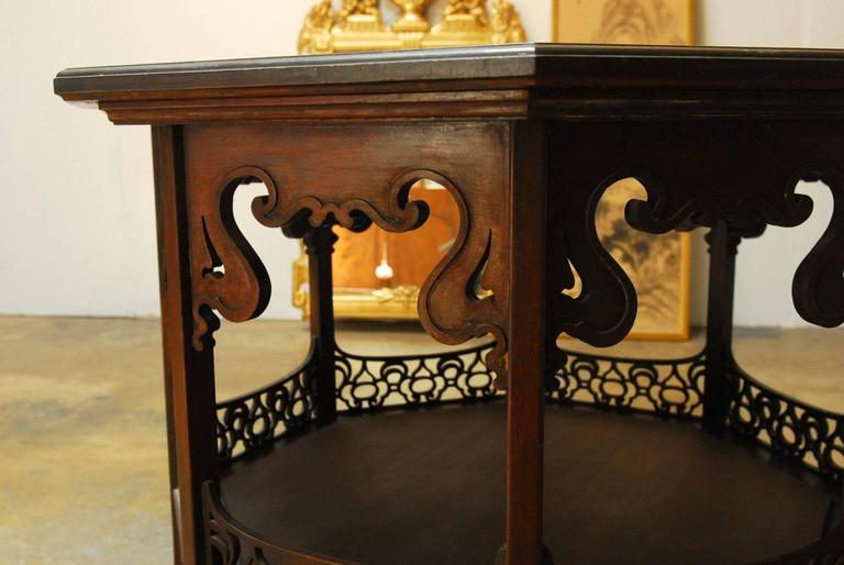 Middle Eastern Octagonal Table with Relief Carved Top at 1stDibs