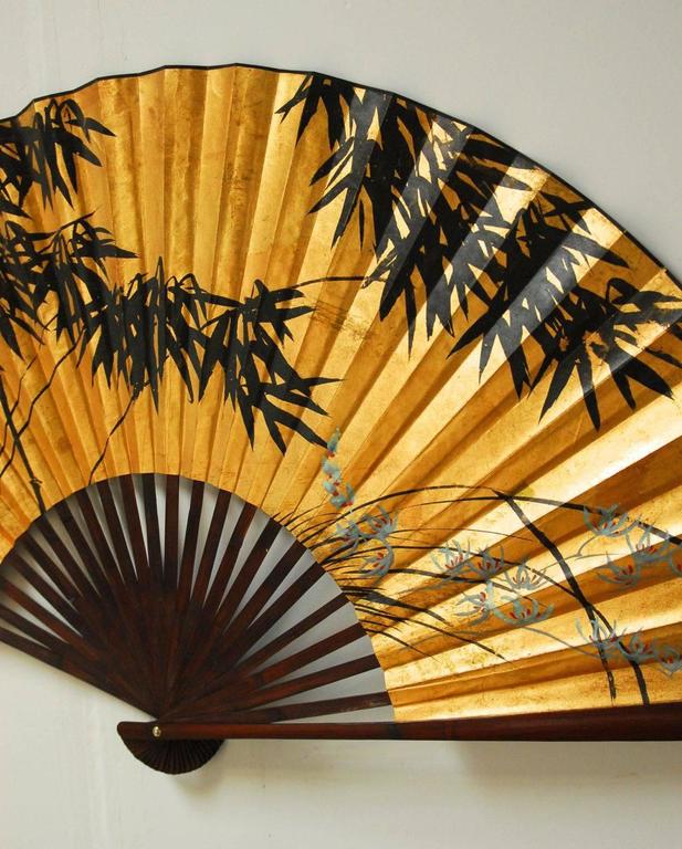 Gilt Painted Japanese Folding Wall Fan at 1stDibs