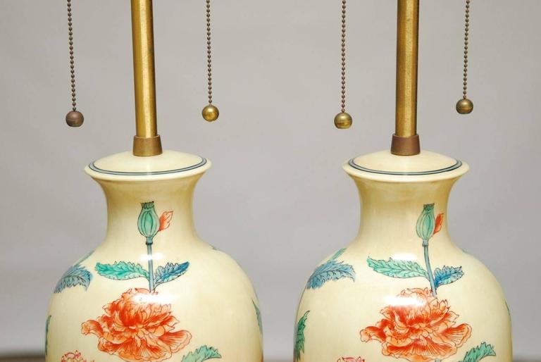 Pair of Marbro Ceramic Floral Vase Table Lamps at 1stDibs