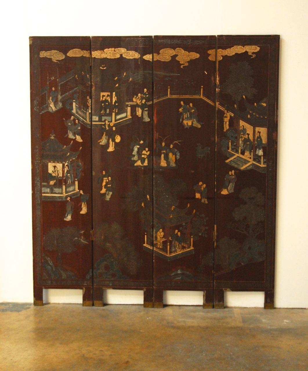 19th Century Four Panel Lacquered Coromandel Screen at 1stDibs ...