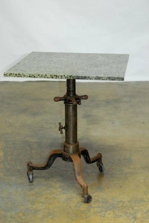 Industrial Adjustable Lift Table with Marble Top at 1stDibs