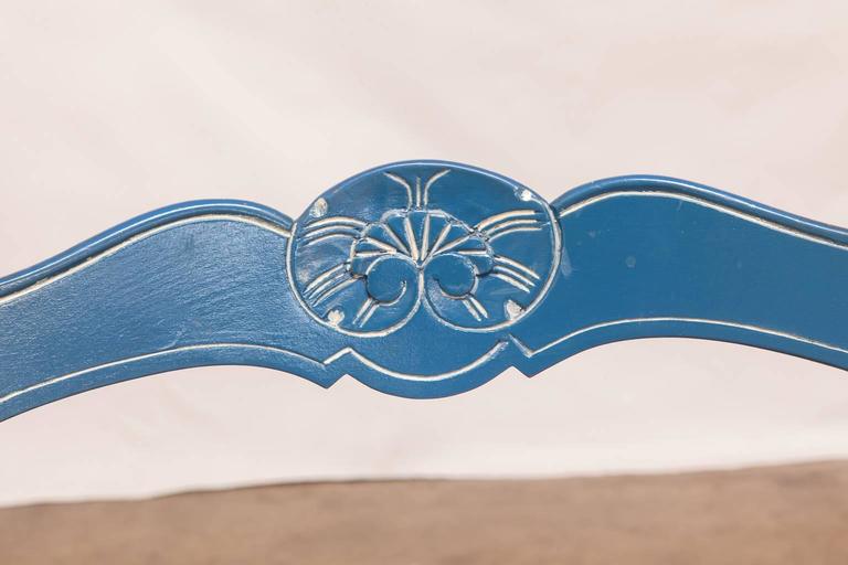 Pair of French Blue Carved Ladder Back Chairs at 1stDibs