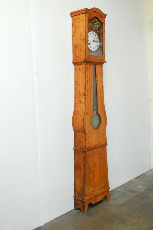 19th Century French Morbier Case Clock with Brass Repousse Face at 1stDibs