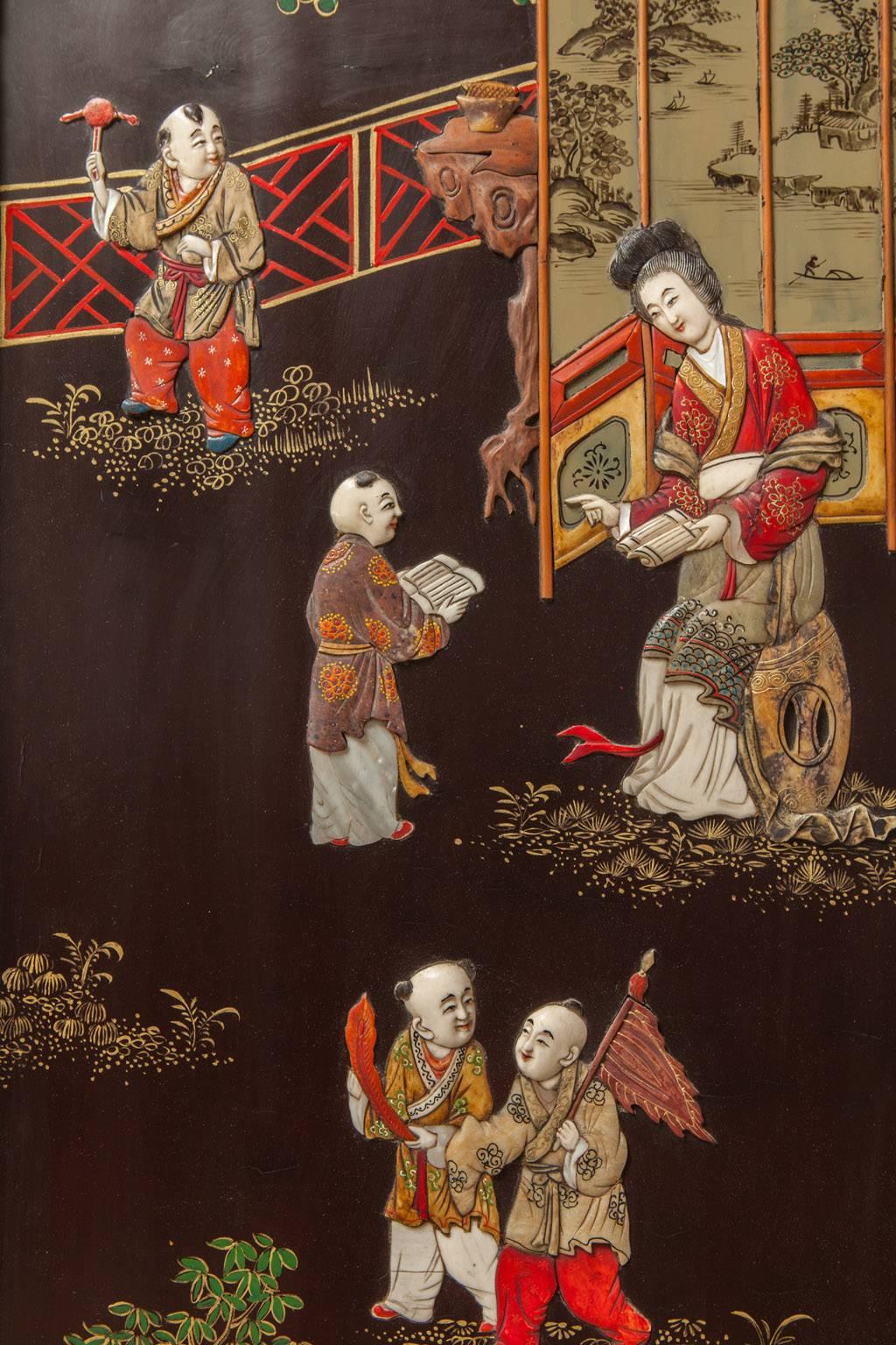 Four-Panel Chinese Lacquered Hard Stone Screen For Sale at 1stDibs ...