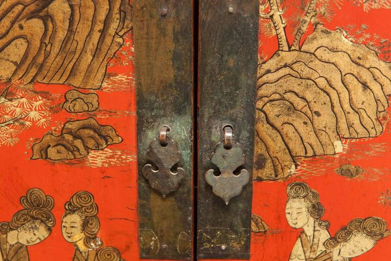 Pair of Edo Period Japanese Red Lacquer Table Cabinets at 1stDibs