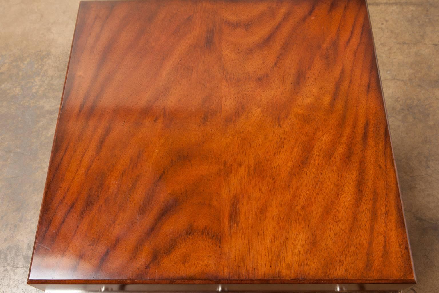 Pair of Mahogany Cube Tables with Chrome Strapping at 1stDibs