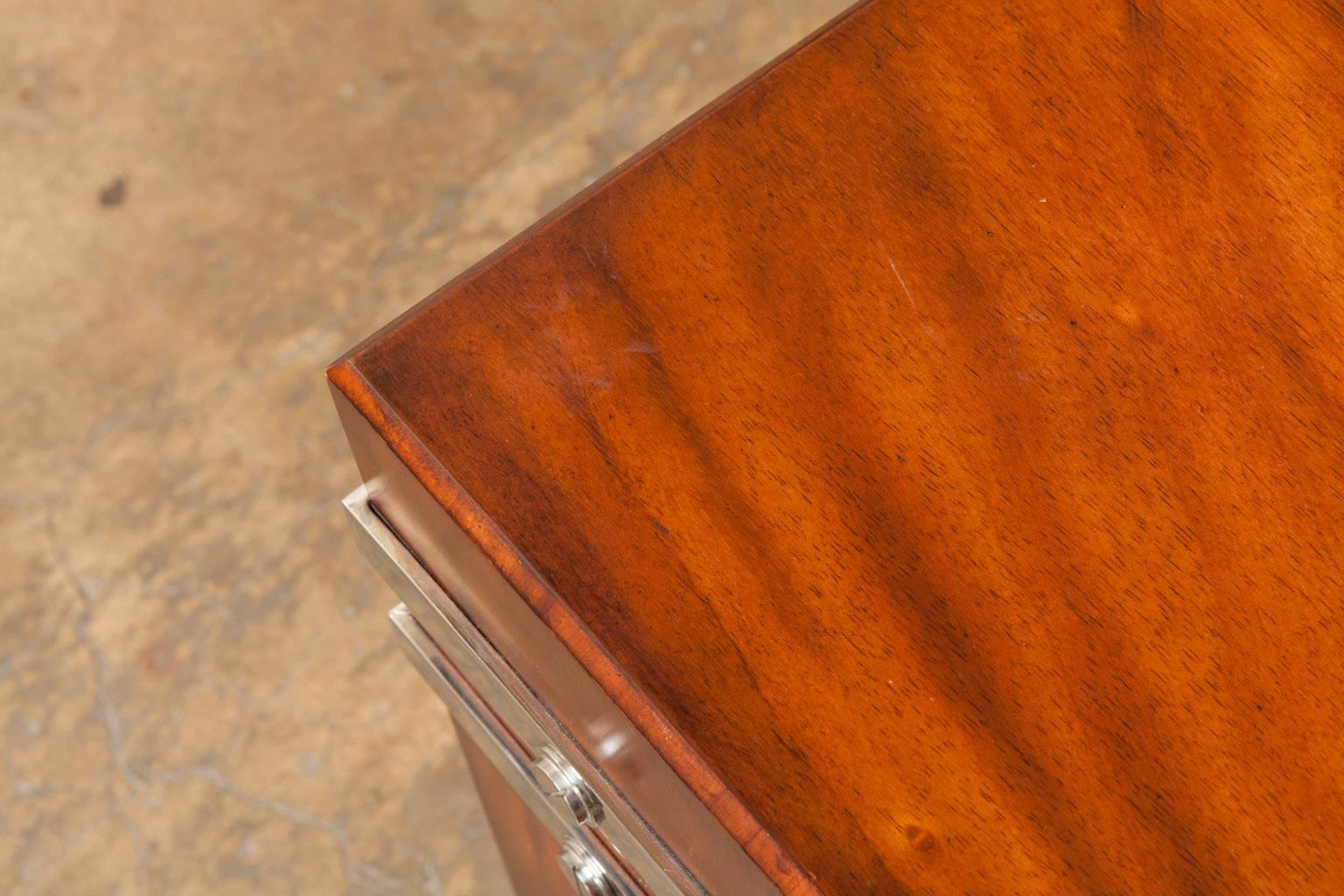 Pair of Mahogany Cube Tables with Chrome Strapping at 1stDibs