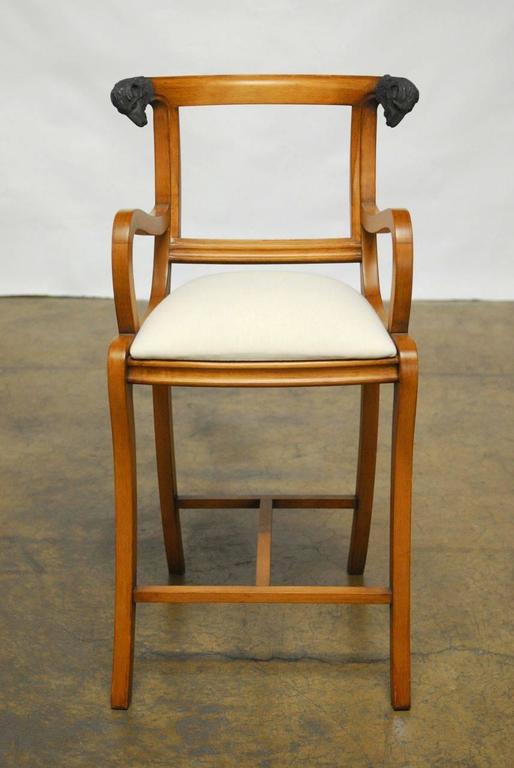 Pair of Italian Klismos Style Bar Stools with Rams Heads at 1stDibs