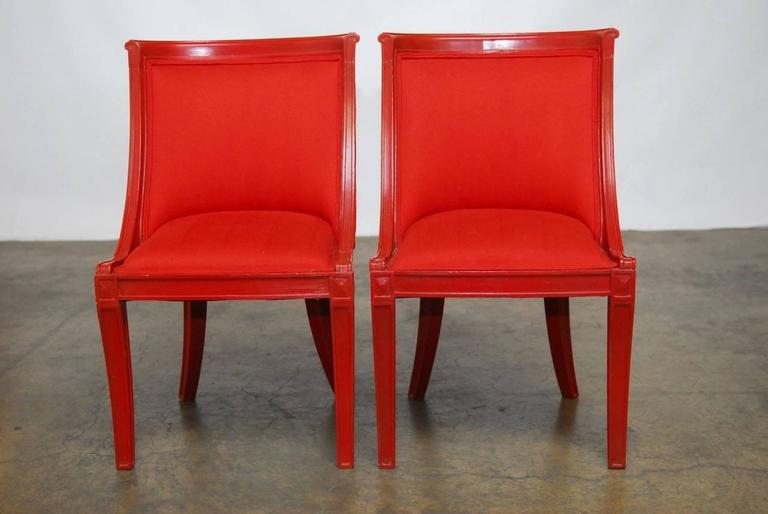Pair of Red Lacquer Regency Style Chairs at 1stDibs