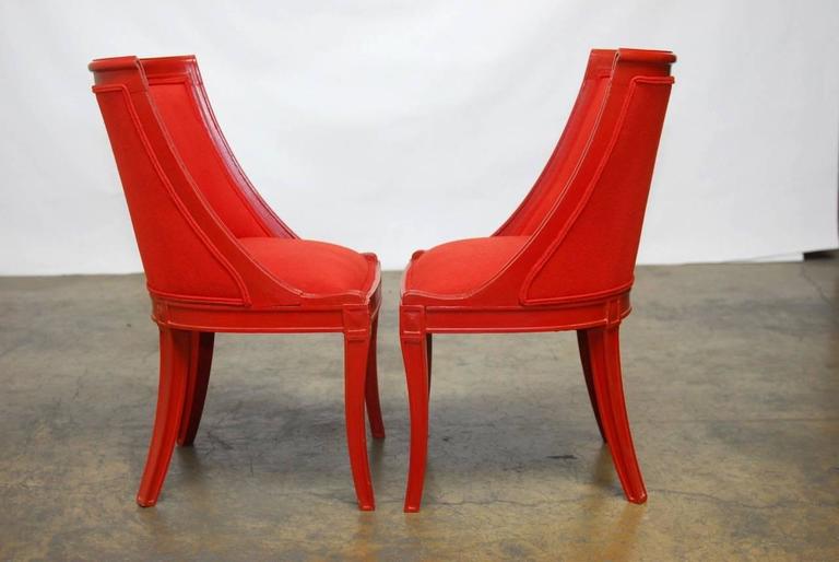 Pair of Red Lacquer Regency Style Chairs at 1stDibs