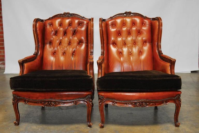 Pair of Louis XV Tufted Cognac Leather Wingbacks at 1stDibs | cognac ...