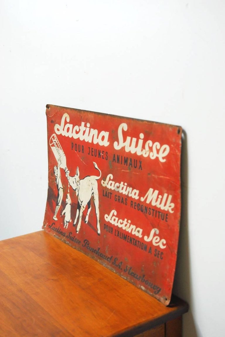 Antique French Swiss Cow's Milk Advertising Sign at 1stDibs