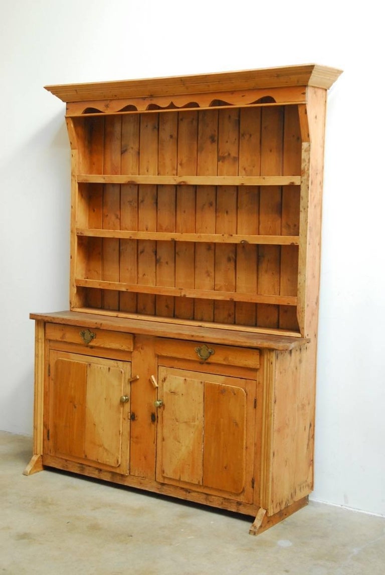 19th Century English Pine Welsh Cupboard Dresser with Rack at 1stDibs