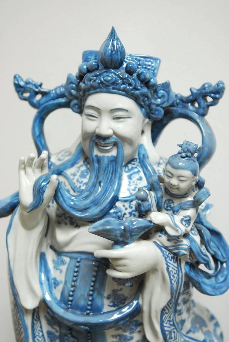 Chinese Blue and White Porcelain Wise Gods Fu, Lu, and Shou at 1stDibs