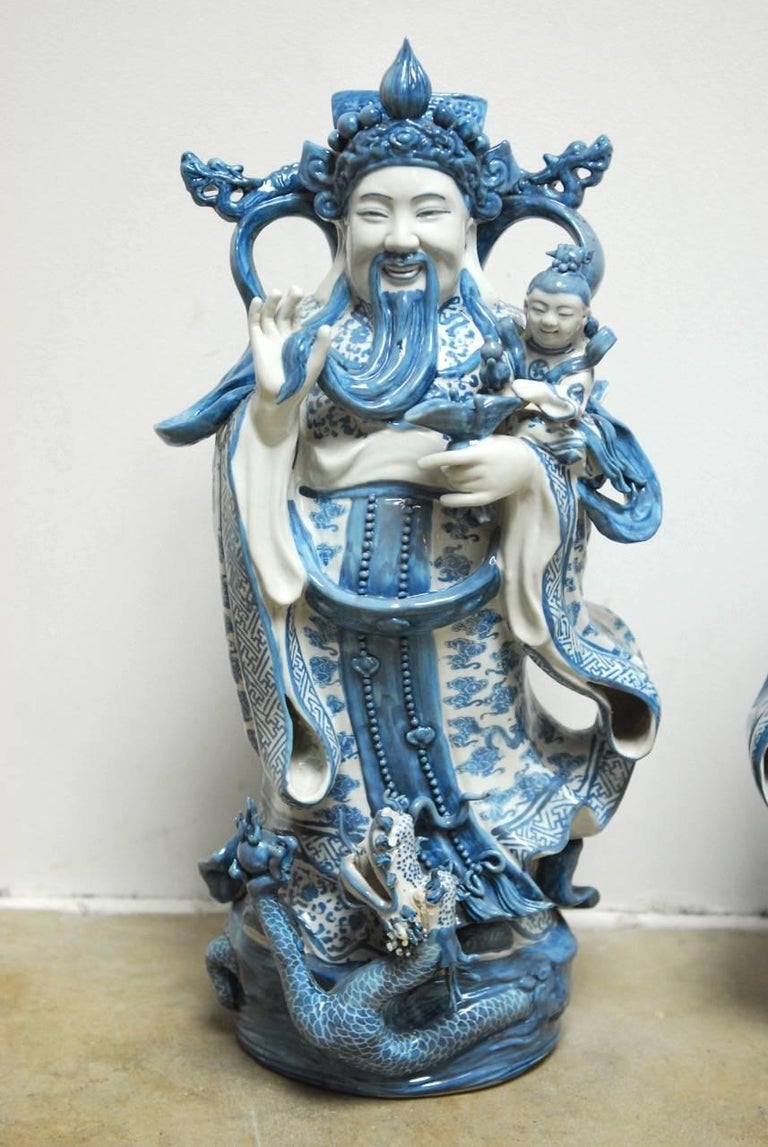 Chinese Blue and White Porcelain Wise Gods Fu, Lu, and Shou at 1stDibs