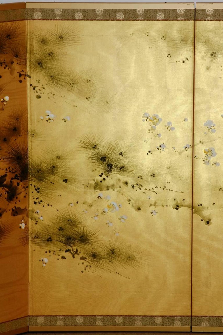 Japanese Four-Panel Cherry Blossom Silk Screen Byobu at 1stDibs ...