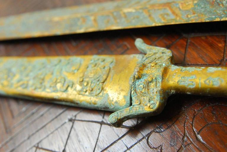 Pair of Chinese Qin Dynasty Archaic Style Brass Swords at 1stDibs