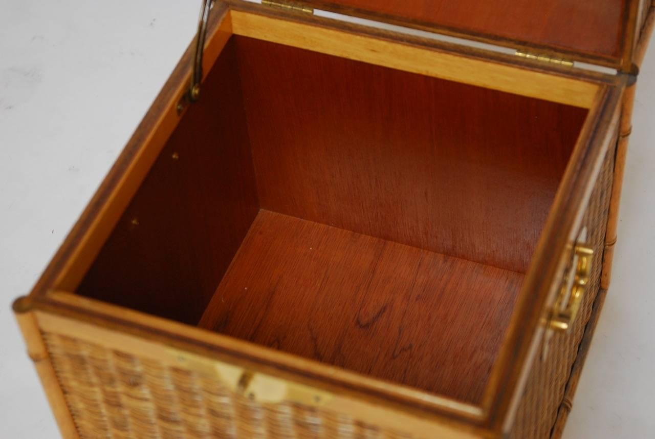 Faux Bamboo Wicker Campaign Style Box For Sale at 1stDibs