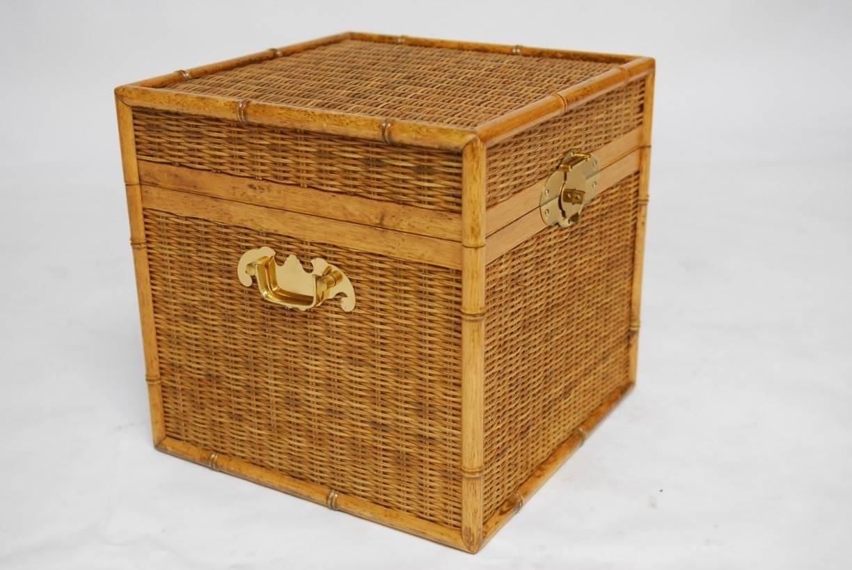 Faux Bamboo Wicker Campaign Style Box For Sale at 1stDibs