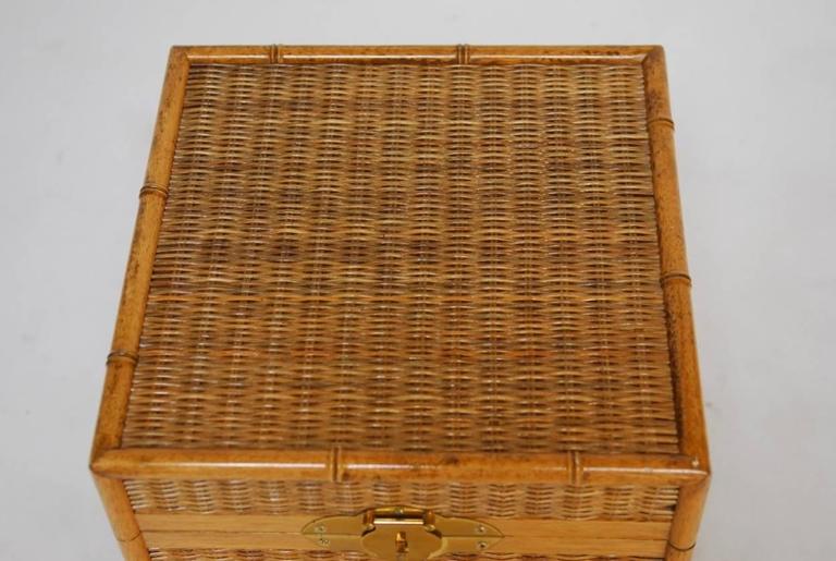 Faux Bamboo Wicker Campaign Style Box For Sale at 1stDibs