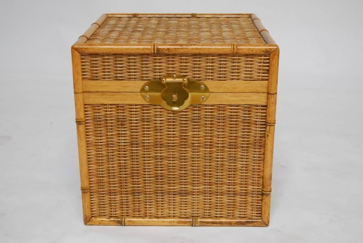 Faux Bamboo Wicker Campaign Style Box For Sale at 1stDibs