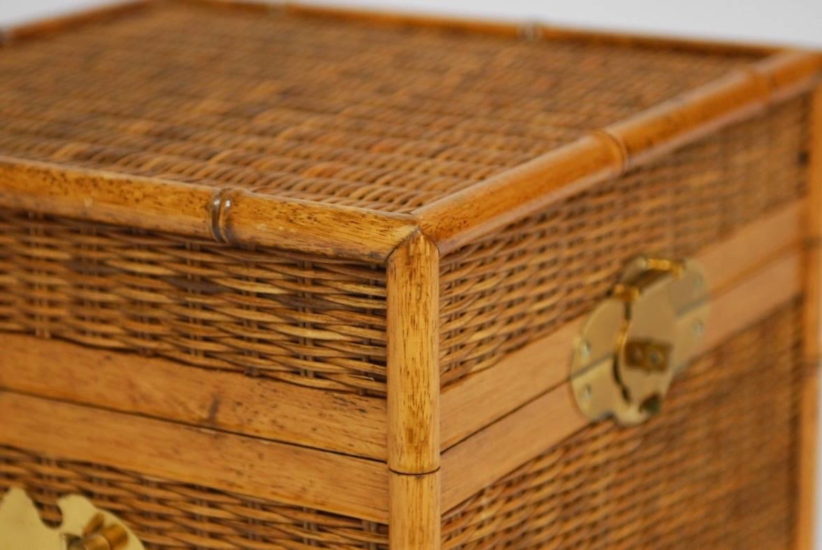 Faux Bamboo Wicker Campaign Style Box For Sale at 1stDibs