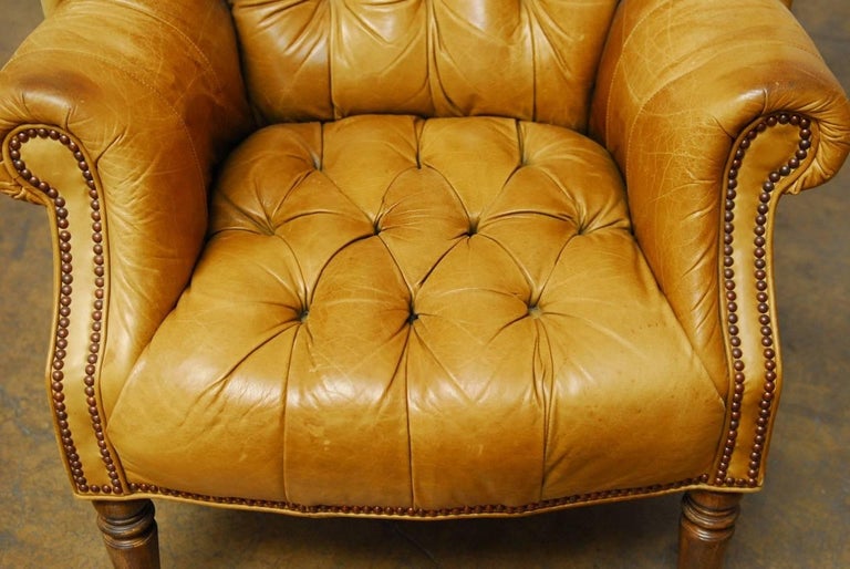 Georgian English Tufted Leather Chesterfield Library Chair or Wingback ...