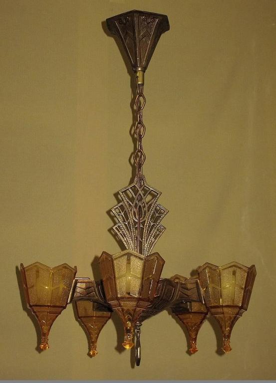 Five Shade Vintage 1920s Tudor Fixture, Original Copper over Cast Iron ...