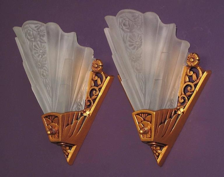 3 Lightolier Art Deco Bungalow Wall Sconces with Vintage Slip Shades at ...
